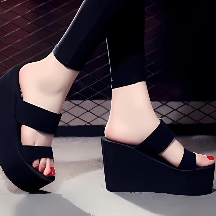 High Heel Black Wedges with Ankle Strap Collections – GloGlamp